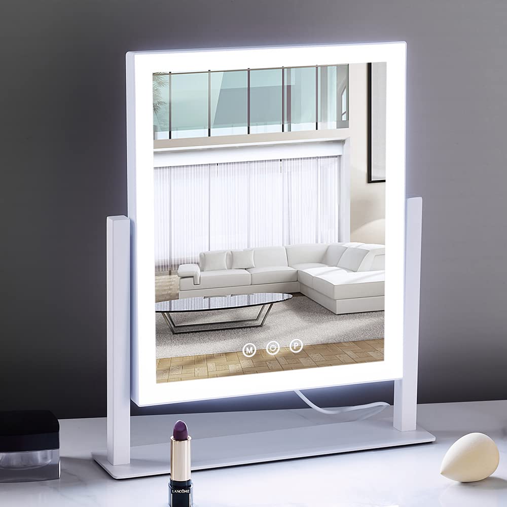 HIEEY Lighted Makeup Mirror, Hollywood Vanity Mirror with Lights, Three Color Lighting Modes, and 5X Magnification Mirror, Smart Touch Control, 360°Rotation (White,Gift Box)