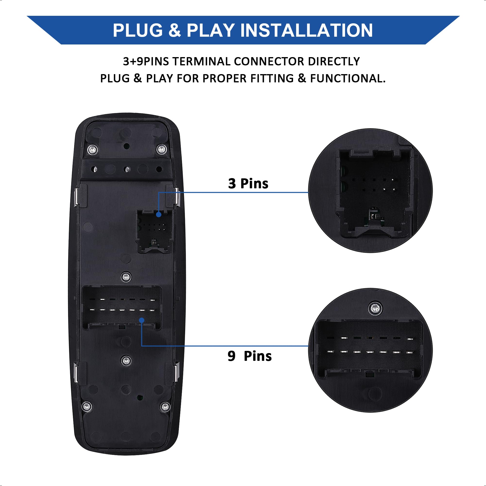 Driver Side Power Window Switch Compatible with 2009-2012 Dodge RAM 1500/2500 / 3500 Quad & Crew Cab Pickup, Double Auto Buttons (Without Power-Fold Mirrors, Replaces 4602863AB, 4602863AC)