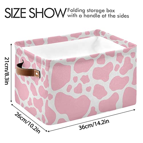 HJJKLLP Large Storage Basket Black White Cow Print Pink Cow Print Foldable Storage Box Organizer Bins with Handles for Shelf Closet Bedroom Home Office