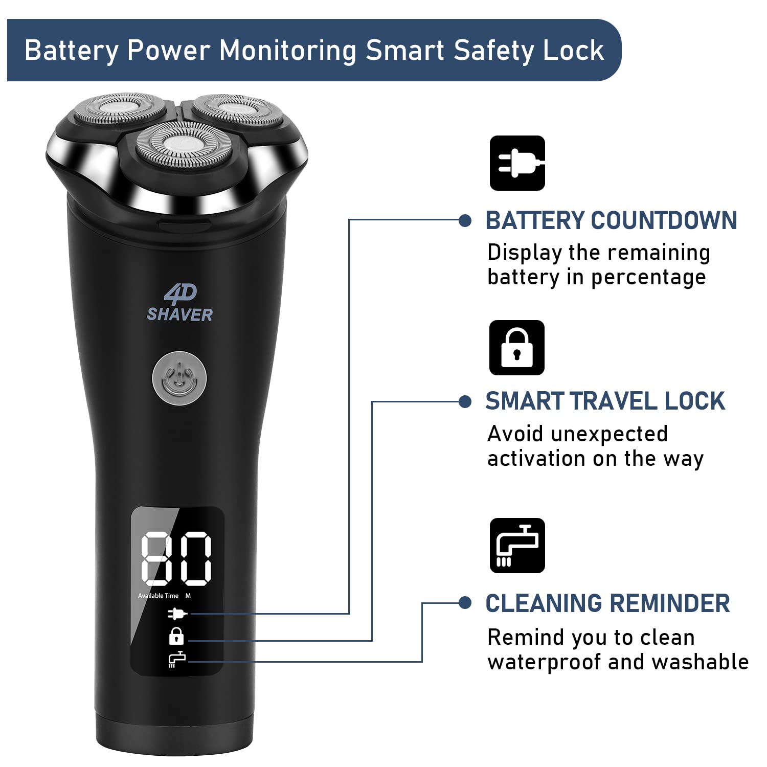 HIENA PRO Electric Rotary Shavers for Men Cordless Rechargeable Beard Shaver, Black Waterproof Electric Razor with Led Display for Dry and Wet (Black)