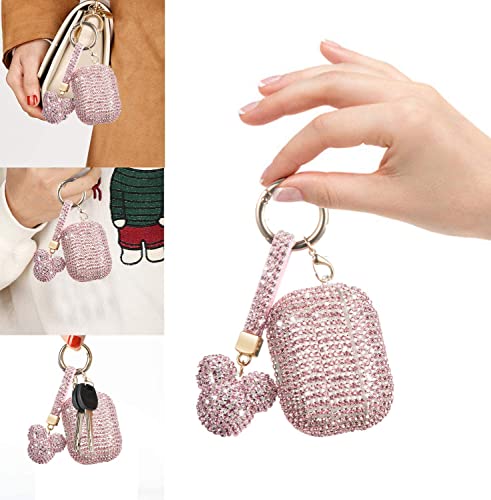 Luxurious Shining Rhinestone Diamante Apple AirPods Pro Case, Bling Sparkle Protective Cover Carrying Mickey Ball Keychain for Airpods Pro,Shockproof Anti-Scratch Anti-dust (Pink)