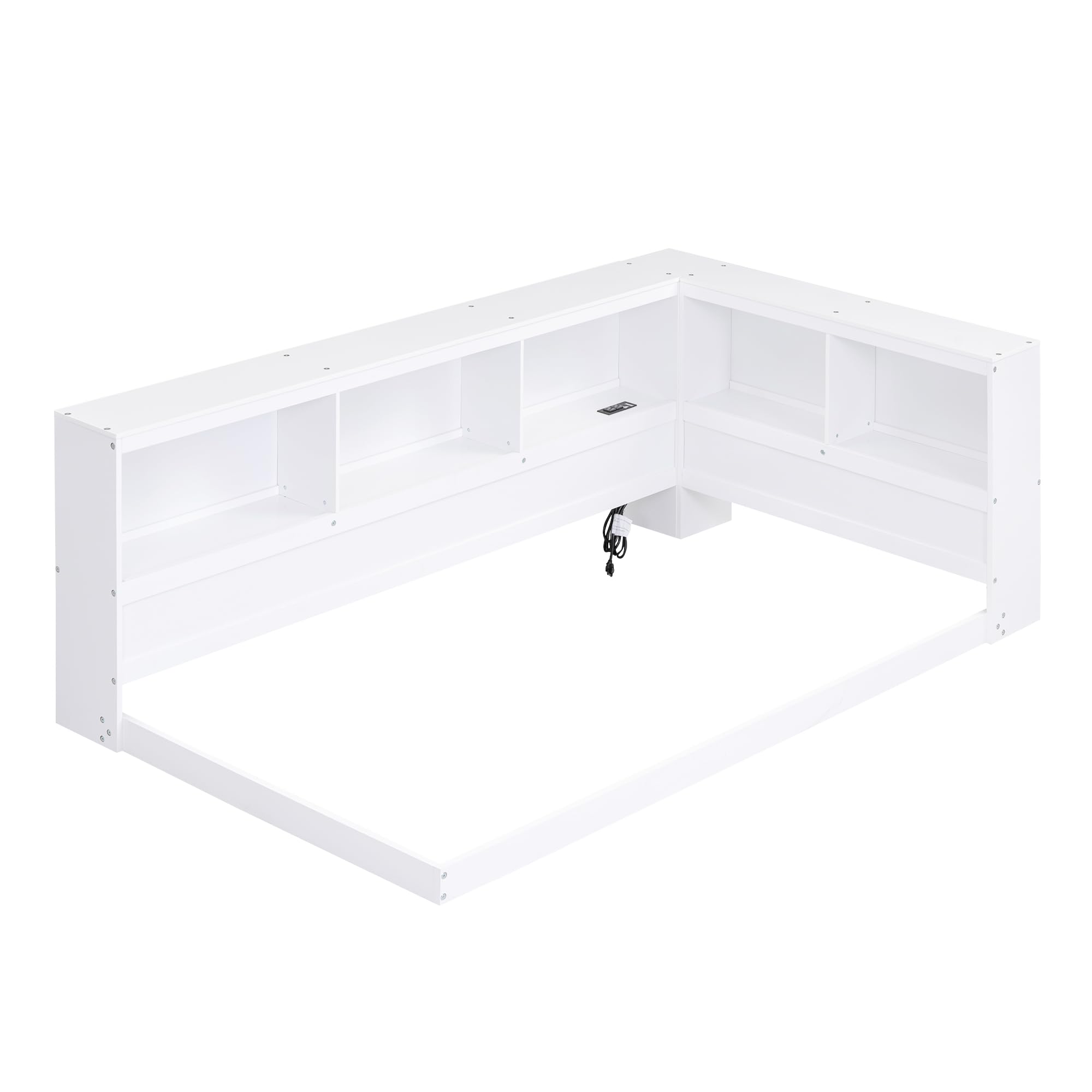KTATK Twin Size Daybed with Storage Cabinets and USB Ports,Solid Wood Storage Floor Bed Frame W/ 2 Standard Plug Outlets,Save Space,for Bedroom Living Room White