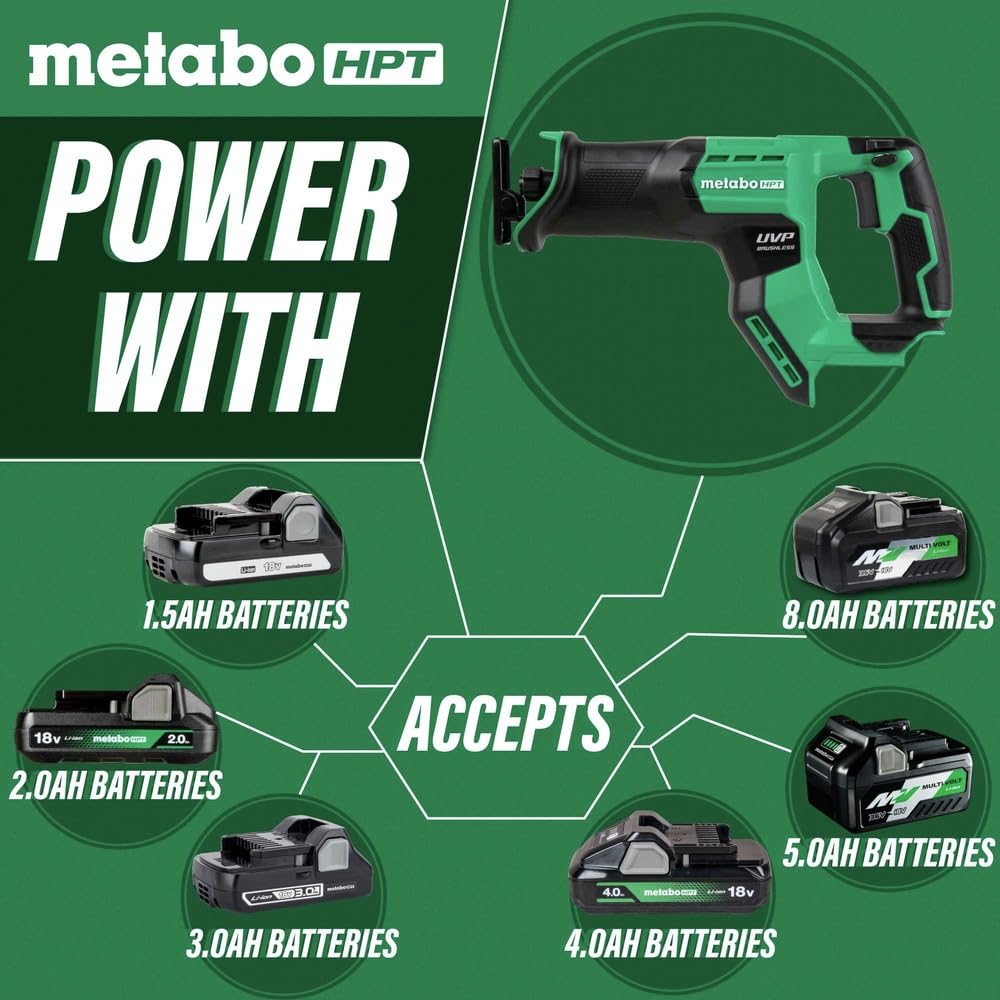 Metabo HPT Cordless 18V MultiVolt⢠Compact Reciprocating Saw | Tool Only - No Battery | 4 Speed Modes | User Vibration Protection | Lifetime Tool Warranty | CR18DMAQ4