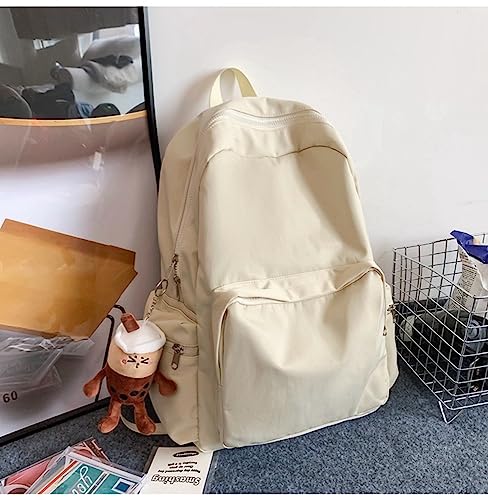 JHTPSLR Minimalist Aesthetic Backpack Solid Preppy Backpack Lightweight Backpack Casual Daypack Book Bags Backpack Supplies (Beige)