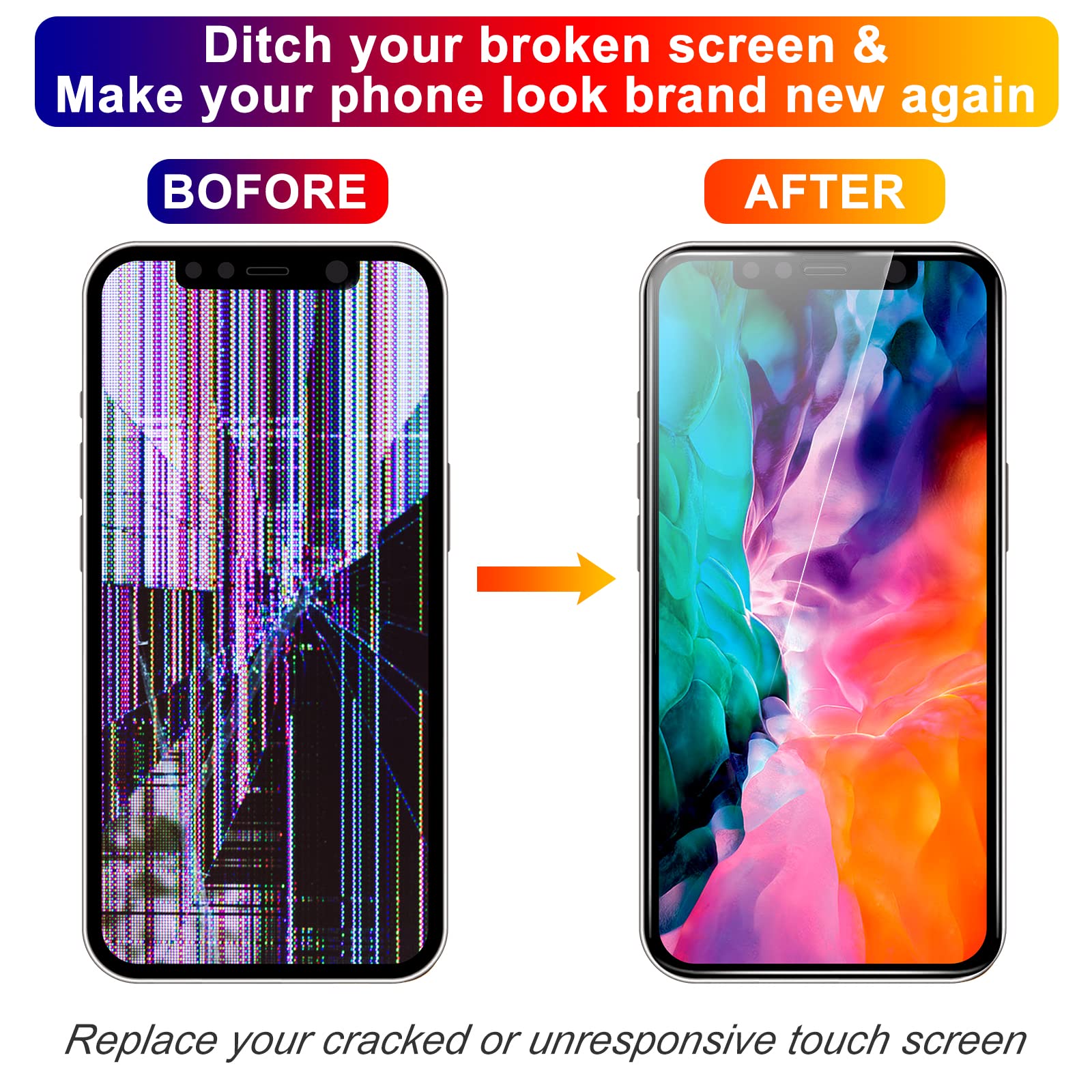 Premium for iPhone 11 Pro MAX Screen Replacement (6.5 inch) 3D Touch Screen Full Repair kit, Display Digitizer Glass Assembly with Waterproof Adhesive, Tools Set, Tempered Glass, Instruction