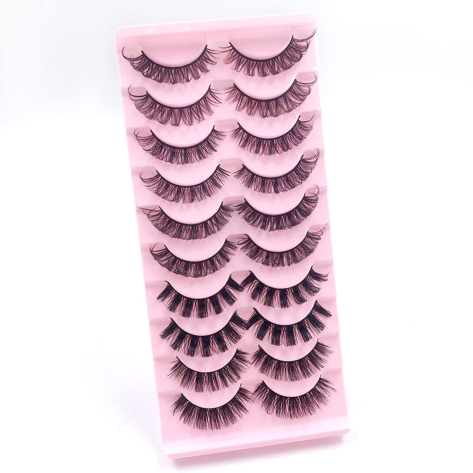 IFLOVEDEKD 5 Styles Mix Fluffy Russian Curl Lashes 10 Pairs Russian Strip Lashes Natural Fake Lashes Pack Wispy Russian Lashes D Curl Thick False Eyelashes Dramatic Russian Volume Strip Eyelashes
