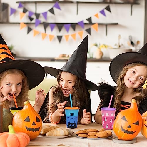 QTOP Halloween Party Color Changing Cups With Lids And Straws,6 Pack 13oz Plastic Tumblers With Lids And Straws Bulk,Reusable Halloween Cups For Party Favors