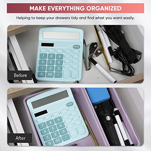 Purpeak 32 Pcs Desk Drawer Organizer Office Organization Tray Versatile Vanity Organizer with Nonslip Pads Makeup Organizer for Divider Drawer Storage Box Container for Kitchen Bedroom (Purple)