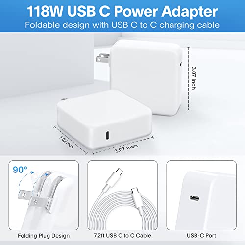 Mac Book Pro Charger - 118W USB C Fast Charger Power Adapter Compatible with USB C Port MacBook Pro/MacBook Air 16 15 14 13 Inch, New iPad Pro and All USB C Device, Included 7.2ft USB C Charge Cable
