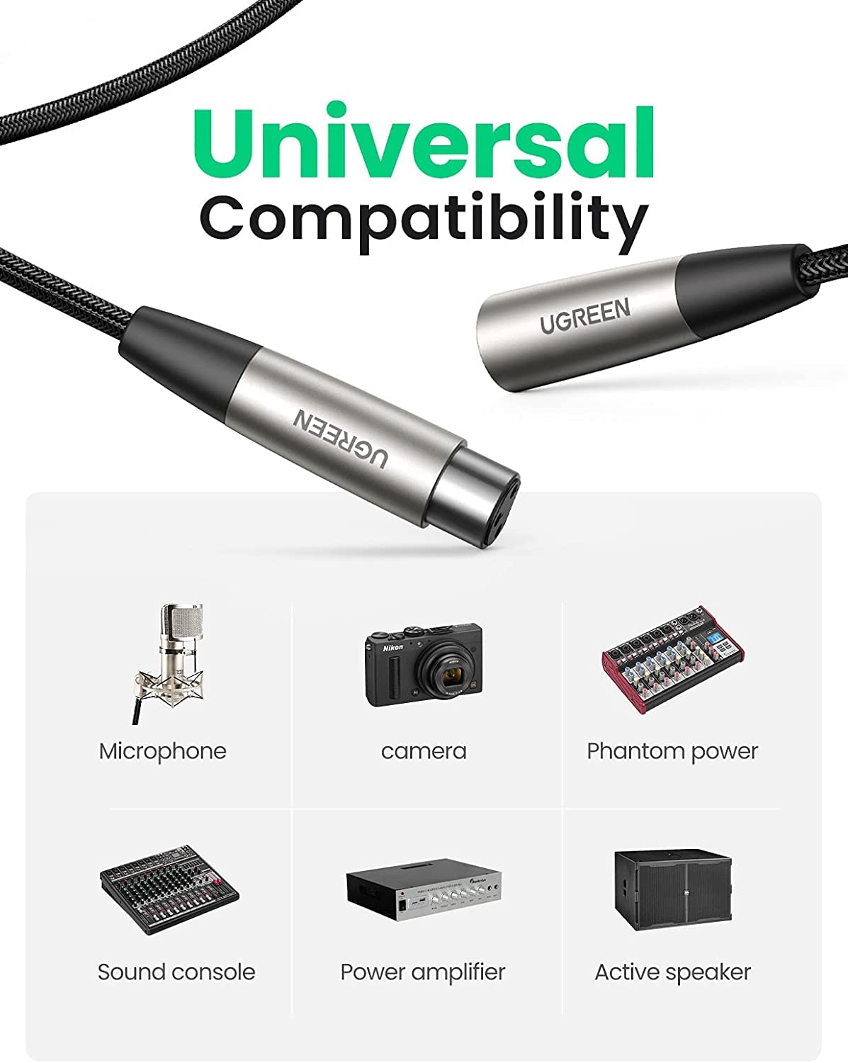 UGREEN XLR Cable, 3FT Microphone Cable Nylon Braided XLR Male to Female Zinc Alloy Wire Compatible with Shure SM Microphone Speaker Mixer Amplifier Audio Device