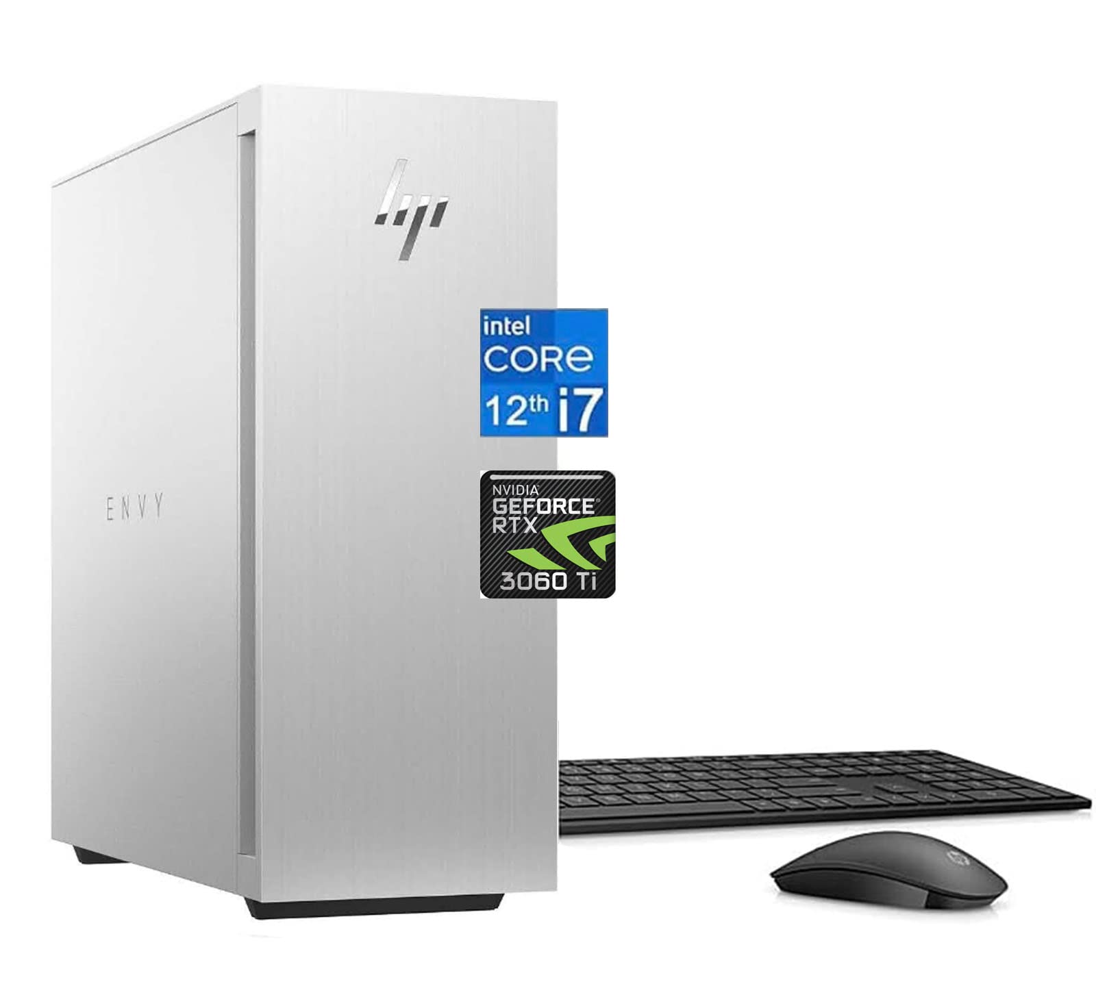 HP 2023 Envy Gaming Tower Desktop PC Computer, 12th Gen Intel 12cores i7-12700 Up to 4.9GHz, GeForce RTX 3060 Ti, 64GB RAM, 2TB SSD +2TB HDD, Wireless Keyboard & Mouse Combo, Win11 +CUE Accessories