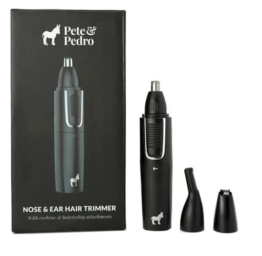Pete & Pedro Nose & Ear Hair Trimmer â Clipper Has 3 Attachments for Nose/Ear, Eyebrows Trimming, & Facial Hair Detailing | for Men & Women, Stainless Steel, Wet/Dry, USB | As Seen on Shark Tank
