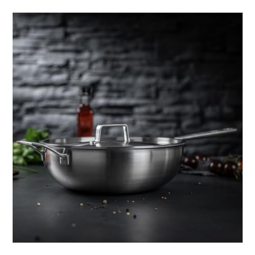KUHN RIKON Culinary Fiveply Professional Chef’s Every Day Essential Fry Pan, Oven Proof Uncoated Stainless Steel & Aluminium Wok, 28cm