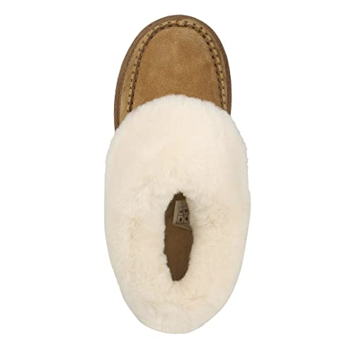 PAMIR Women's Genuine Suede Shearling Ankle Moccasin Bootie Slippers Memory Foam Indoor Outdoor Chestnut 10 M US