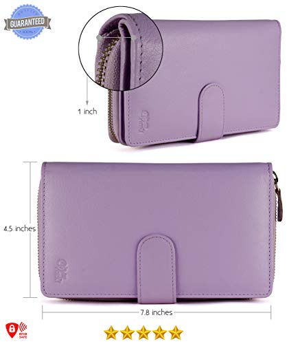 Mou Meraki Women RFID Blocking Real Leather Wallet-Clutch For Women-Shield Against Identity Theft (LAVENDER)