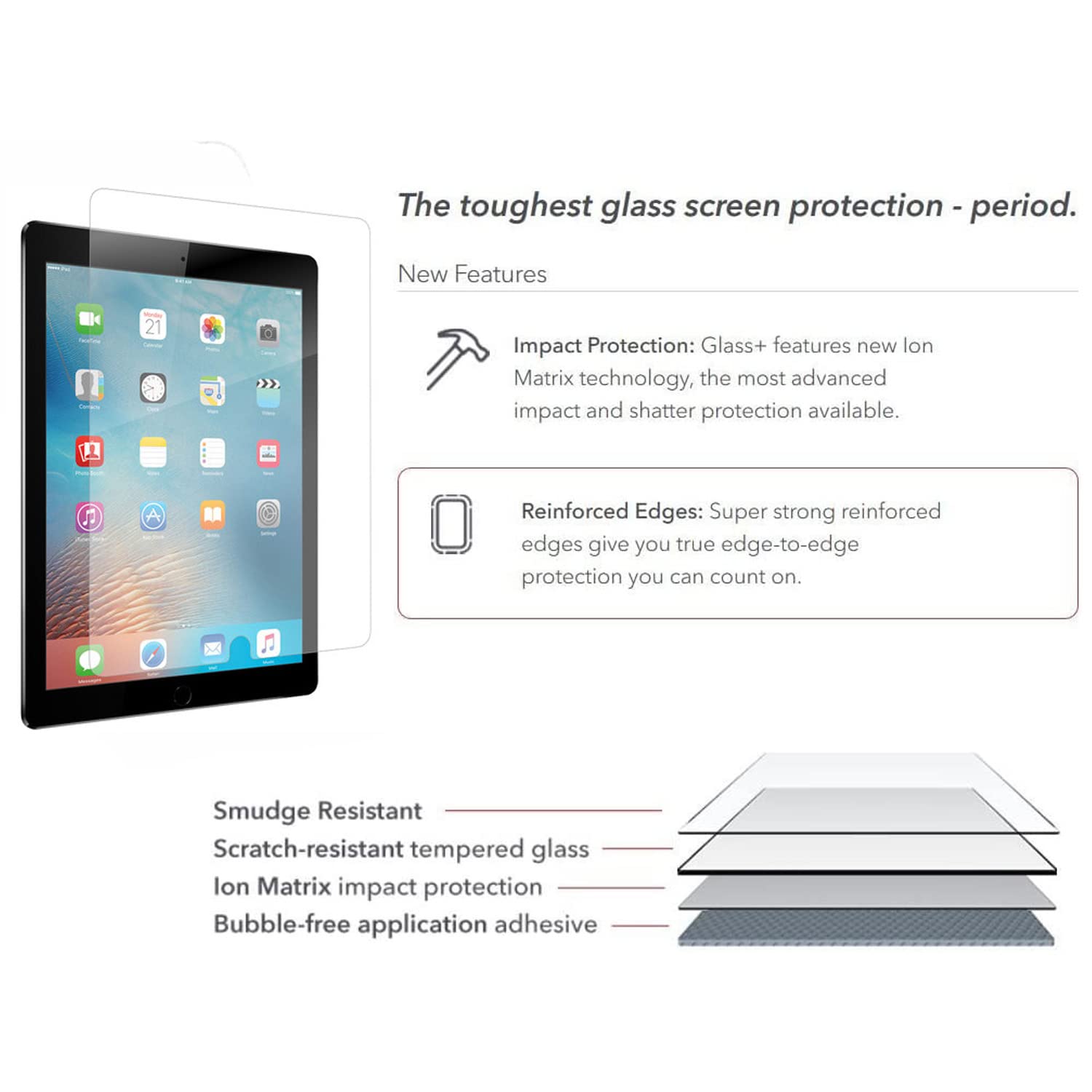 ZAGG InvisibleShield Glass+ Screen Protector for iPad Pro 10.5 and iPad Air 3 (3rd Generation, 2019) - Tempered Glass, HD Clarity, Smudge Resistant, Impact and Scratch Protection - Crystal Clear