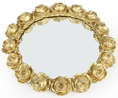 Vixdonos Gold Rose Resin Tray Decorative Mirror Tray Bathroom Vanity Tray for Perfume,Jewelry and Makeup
