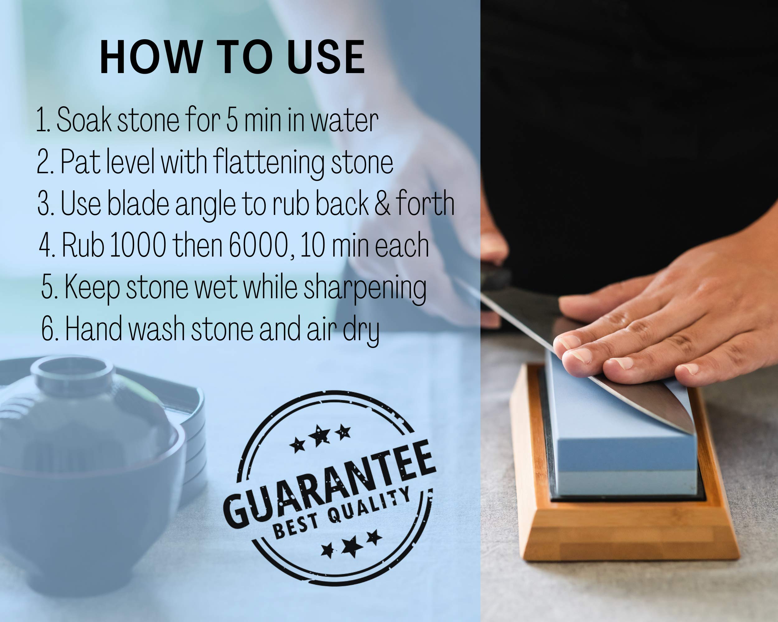 Cutting Edge Whetstones Knife Sharpening Stone 2 Side Grit 1000/6000 Waterstone | Chef knives Sharpener Stones Dual Sided Non Slip Bamboo Base | Angle Guide Flattening Water Stone for Home Kitchen