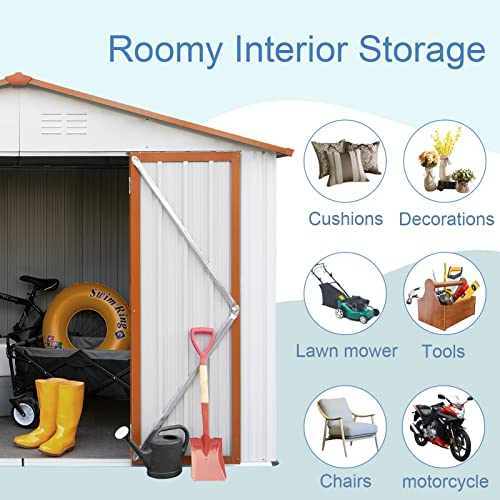 WIILAYOK 8' x 6' Outdoor Storage Shed, Steel Metal Shed with Floor Frame &Lockable Double Doors &3 Garage Hooks, Tool Storage Shed for Yard, Perfect to Store Garden Tools Bike Accessories