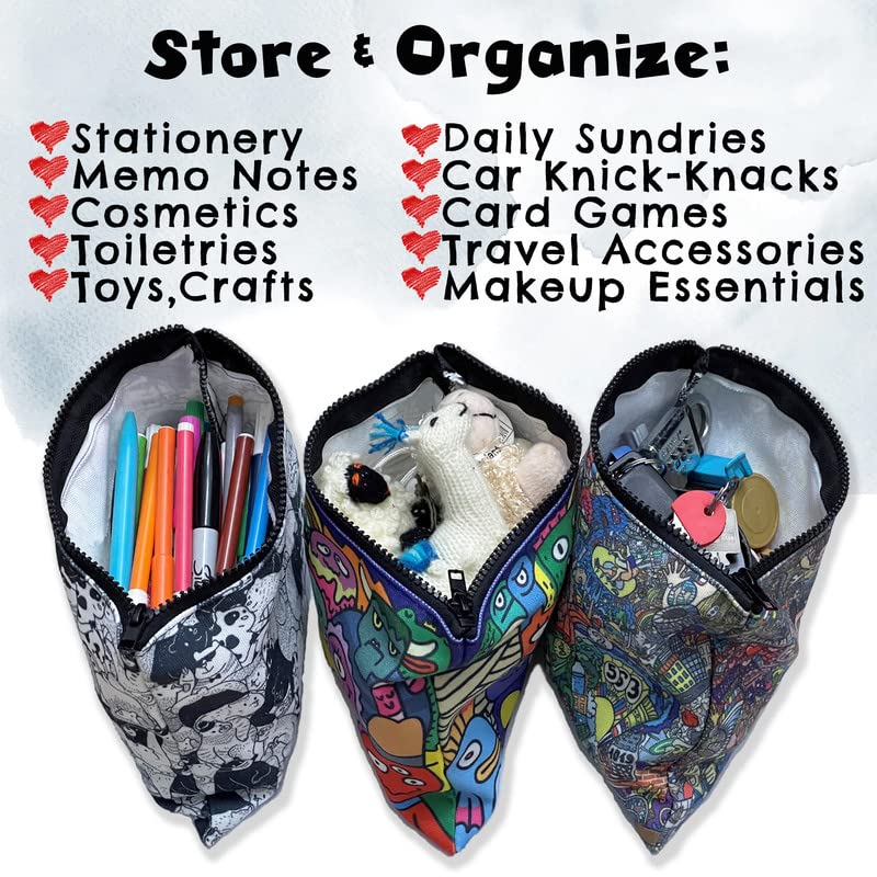ODDS N TOTES Funny Monsters Jumbo Zipper Pouch Made from Recycled Plastic & Soft Canvas Zipper Pouch (Bundle Pack of 2)