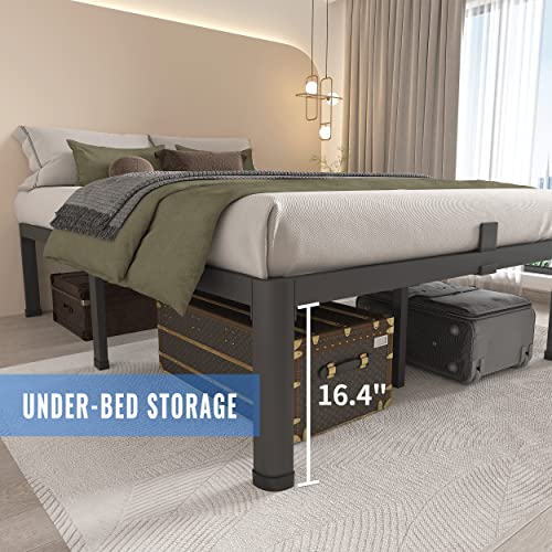 MAF 18 Inch Queen Bed Frames with Round Corner Legs Mattress Slide Stopper No Box Spring Needed Heavy Duty Metal Platform Bed Frame Under-Bed Storage Space, 3000 LBS Steel Slats Support