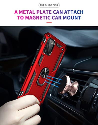YZOK for Samsung Galaxy A03S Case,Galaxy A03S Case with HD Screen Protector,[Military Grade] Ring Car Mount Kickstand Hybrid Hard PC Soft TPU Shockproof Protective Case for Samsung A03S (Red)