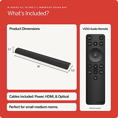 VIZIO M-Series All-in-One 2.1 Immersive Sound Bar with 6 High-Performance Speakers, Dolby Atmos, DTS:X, Built in Subwoofers and Alexa Compatibility, M213ad-K8, 2023 Model