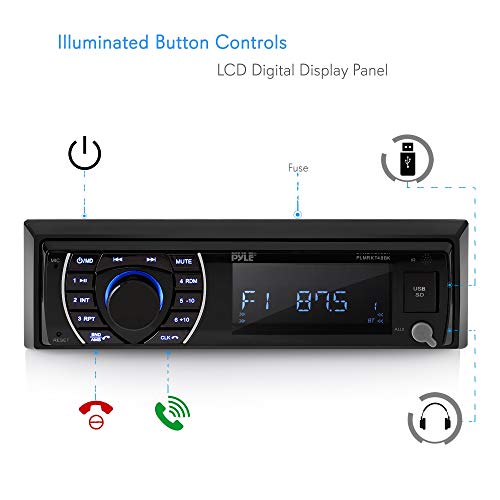 Pyle Marine Head Unit Receiver Speaker Kit - In-Dash LCD Digital Stereo Built-in Bluetooth & Microphone w/ AM FM Radio System 6.5ββ Waterproof Speakers (4) MP3/SD Readers & Remote Control -PLMRKT48BK