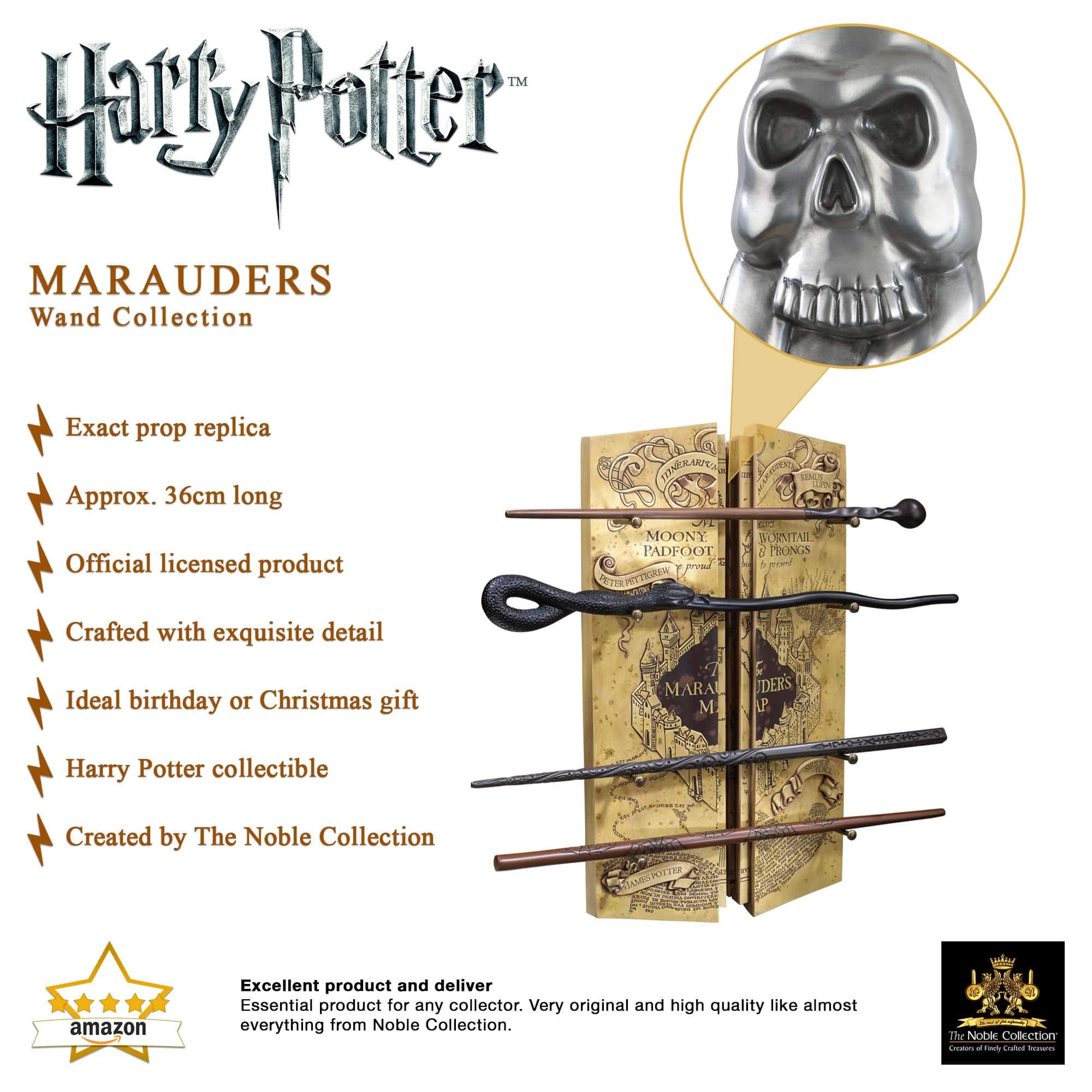 The Noble Collection Harry Potter Marauders Wand Set with Display Stand - 31.5in (43cm) 4 Wizard Wands with Marauders Map Display Stand - Officially Licensed Film Set Movie Props Wands Gifts