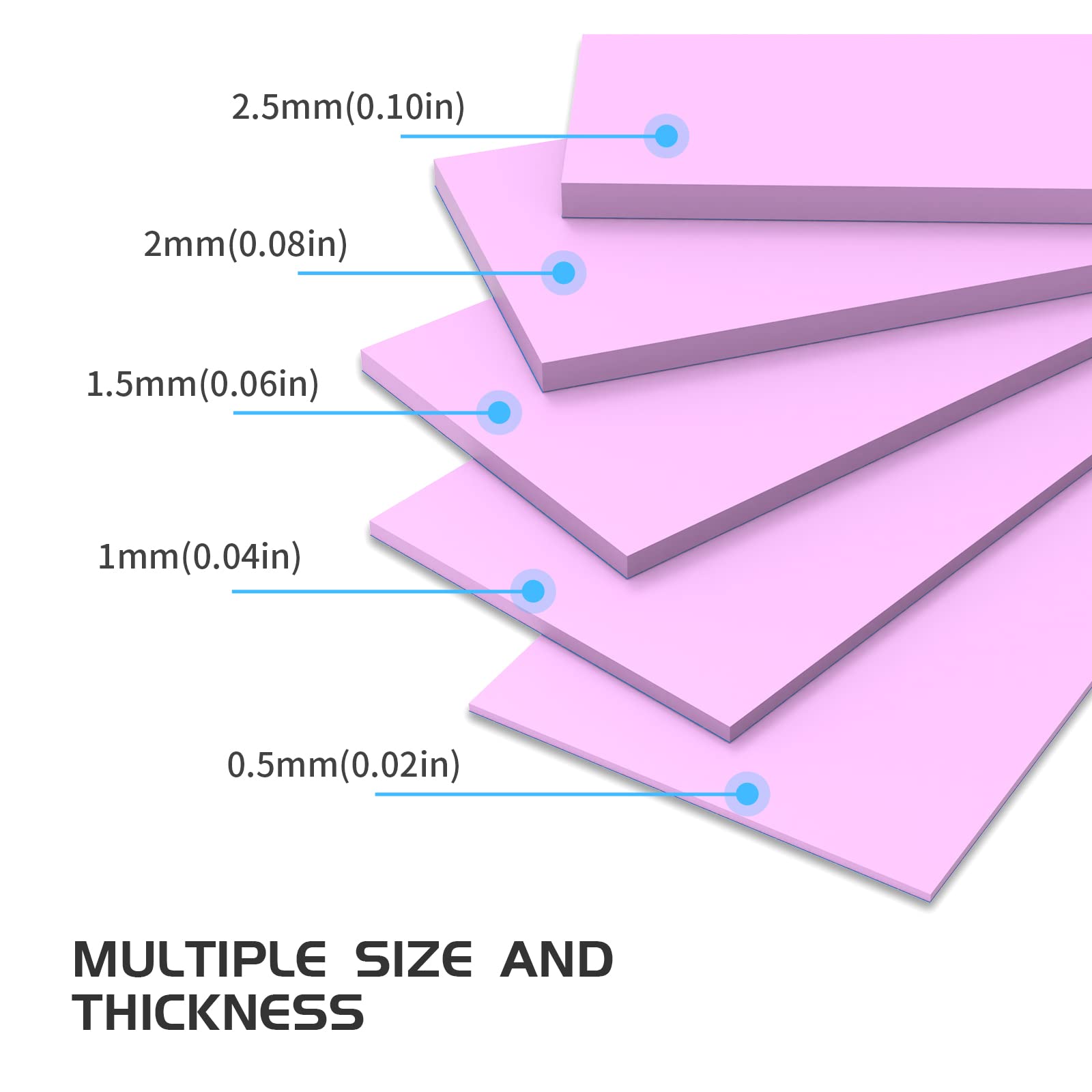 iHTP Thermal Pad 12.8 W/mk Non Conductive Heat Dissipation Silicone Pad for PC Laptop Heatsink/GPU/CPU/LED Graphics Card, 70x20mm, 0.5mm, 1.0mm,1.5mm, 2.0mm 4 Pieces