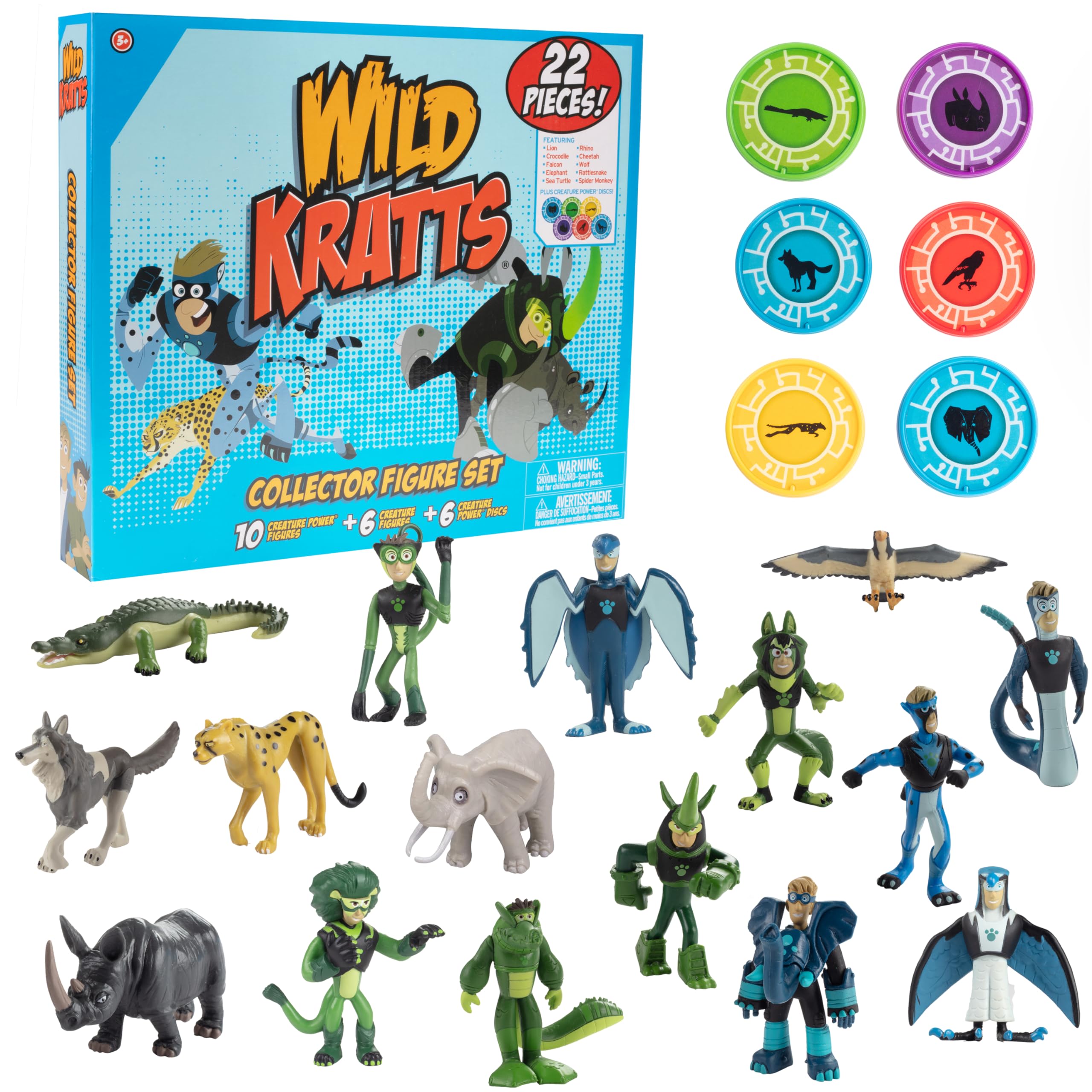 Wild Kratts 22-Pack Action Figure Set - Officially Licensed, Includes 3" Chris & Martin Kratt, Creature Figurines & Discs - Ages 3+