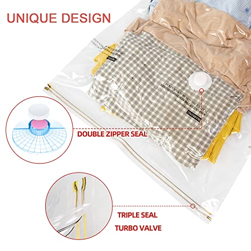 Vacuum bags for clothes 10 Pack (5 Medium, 5 Smaller)Vacuum Storage Bags,Compression Storage Bags for Comforters and Blankets,Vacuum Sealer Bags for Clothes Storage,Save 80% of Space! Hand Pump Included