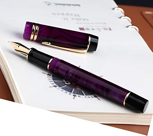 M600s Marble Purple Fountain Pen, Iridium Extra Fine Nib Writing Gift Pen