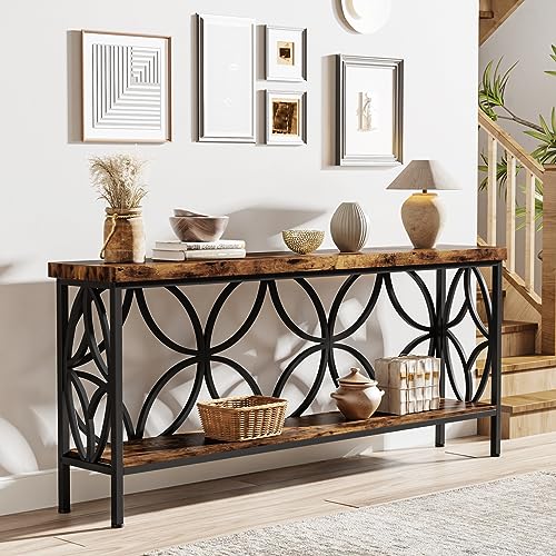LITTLE TREE Sofa Table, 70.9 Inch Industrial Behind Couch Table with Storage Shelves, Narrow Long Console Table for Entryway, Living Room, Foyer, Hallway, Office