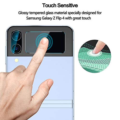 YWXTW for 2 Pack Samsung Galaxy Z Flip 4 Front Screen Protector and 2 Pack Camera Lens Protector, HD Clear Anti-Scratch Tempered Glass Camera Screen Protector [Does not Affect Night Shots]