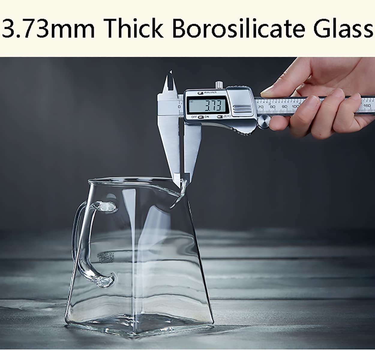 Dadamong Glass Pitcher with Handle, Milk and Cream Pitcher Cup Jug, Heat Resistant Borosilicate Glass Creamer for Coffee Tea or Maple Syrup Serving, Stovetop & Microwave Safe (32oz/ 950ML)