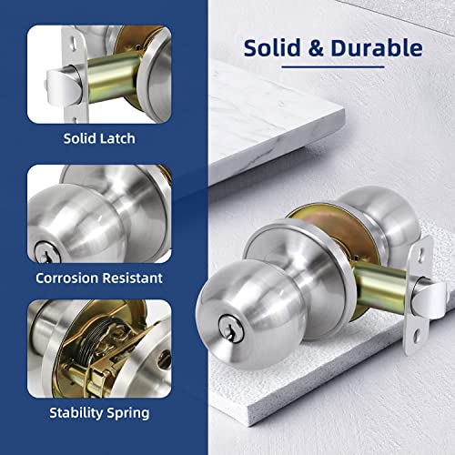 LOQRON Key Entry Ball Door Knob and Single Cylinder Deadbolt Lock Combo Set Security for Entrance and Front Door with Satin Nickel Finish