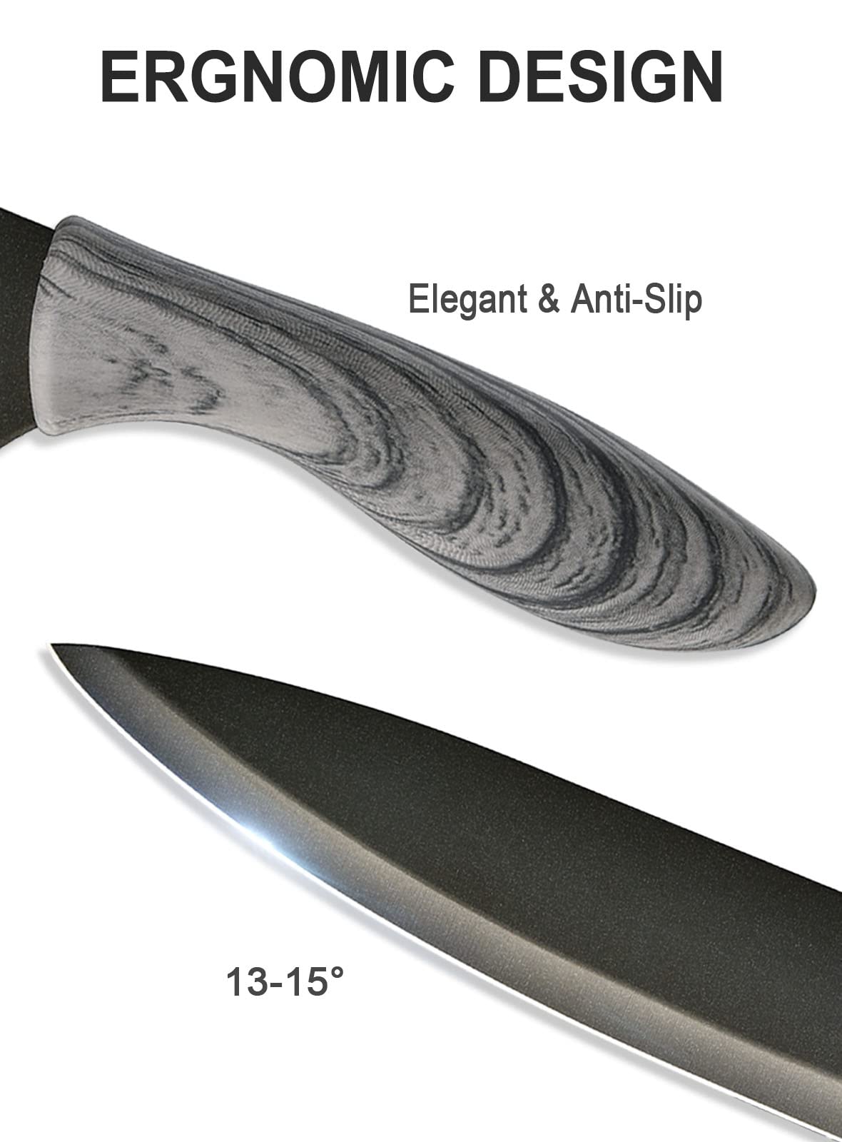 EUNA 9 Piece Kitchen Knife Set, Sharp Chef Knives Stainless Steel Cooking Knife Set (Included : 5 PCS Kitchen Knife Set and 4 PCS Steak Knife Set with 2 Gift boxs)