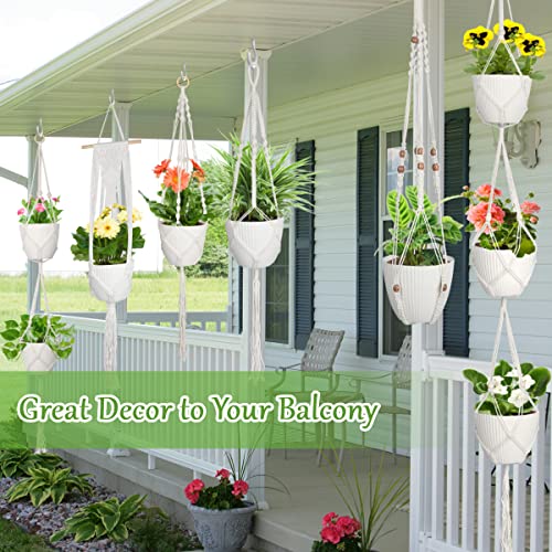 Macrame Plant Hangers - 6 Pack Indoor Hanging Plant Holder - Different Tiers Handmade Macromay Cotton Rope Hanging Planters Set, for Indoor Outdoor Boho & Home Decor
