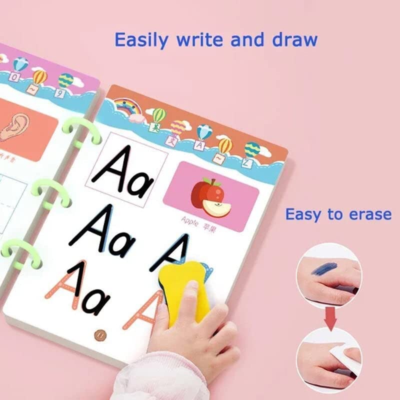 Magical Tracing Workbook Set,Reusable Magic Practice Copybook for Kids with Drawing Pens & Eraser,Learning To Write Alphabet,Numbers and Line Tracing (Digital drawing 64 Pages/32 Sheets (2-6 Years))