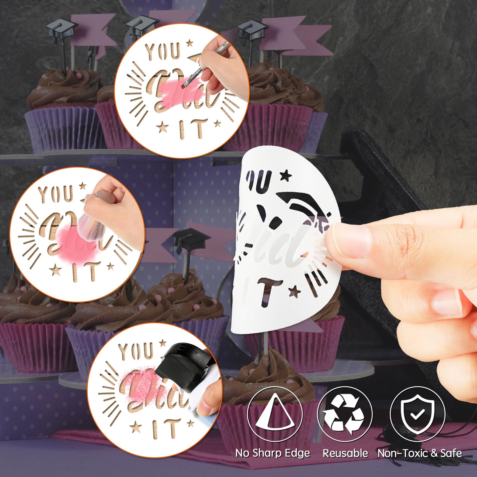 Geiserailie 30 Pcs 2024 Graduation Cookie Stencils Graduation Cake Templates 2024 Graduation Coffee Stencils Reusable Graduation Cake Cookies Stencils for Celebrate Graduation DIY Art Notebook Wood