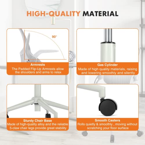 Office Chair, Ergonomic Home Office Desk Chairs, Breathable Mesh Back Lumbar Support Computer Chair, Adjustable Height Comfy Swivel Task Chair with Flip-up Arms & Wheels, Grey