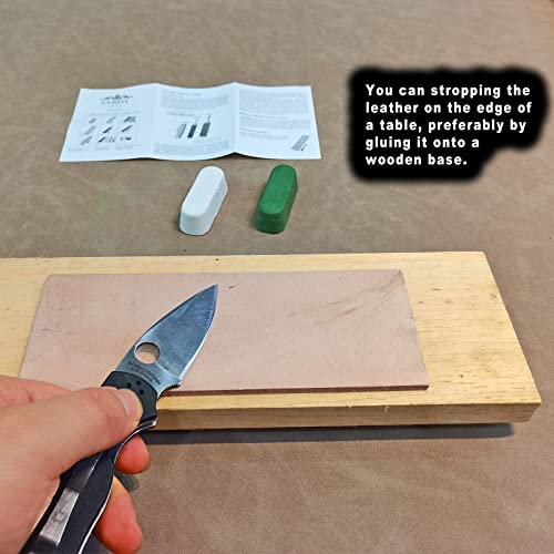 LAVODA Leather Honing Strop for Knife Sharpening with Polishing Compound 3 Inch by 8 Inch Double Sided Stropping Leather Knife Strop and Stropping Compound for Woodcarving Knife Polishing Sharpening