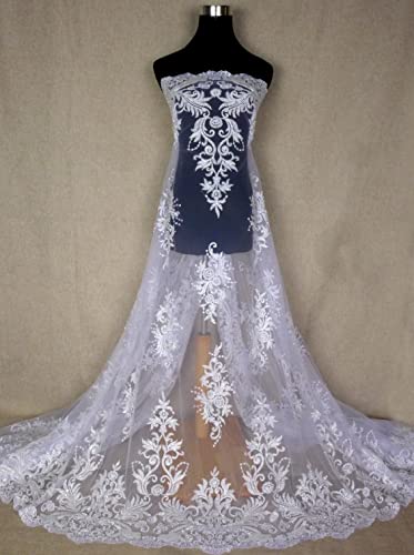 Special Design La Belleza Beading lace Fabric 53" Width Beautiful Patterns Easy to Cut for Wedding Dress Pure White lace Fabric 2 Yards