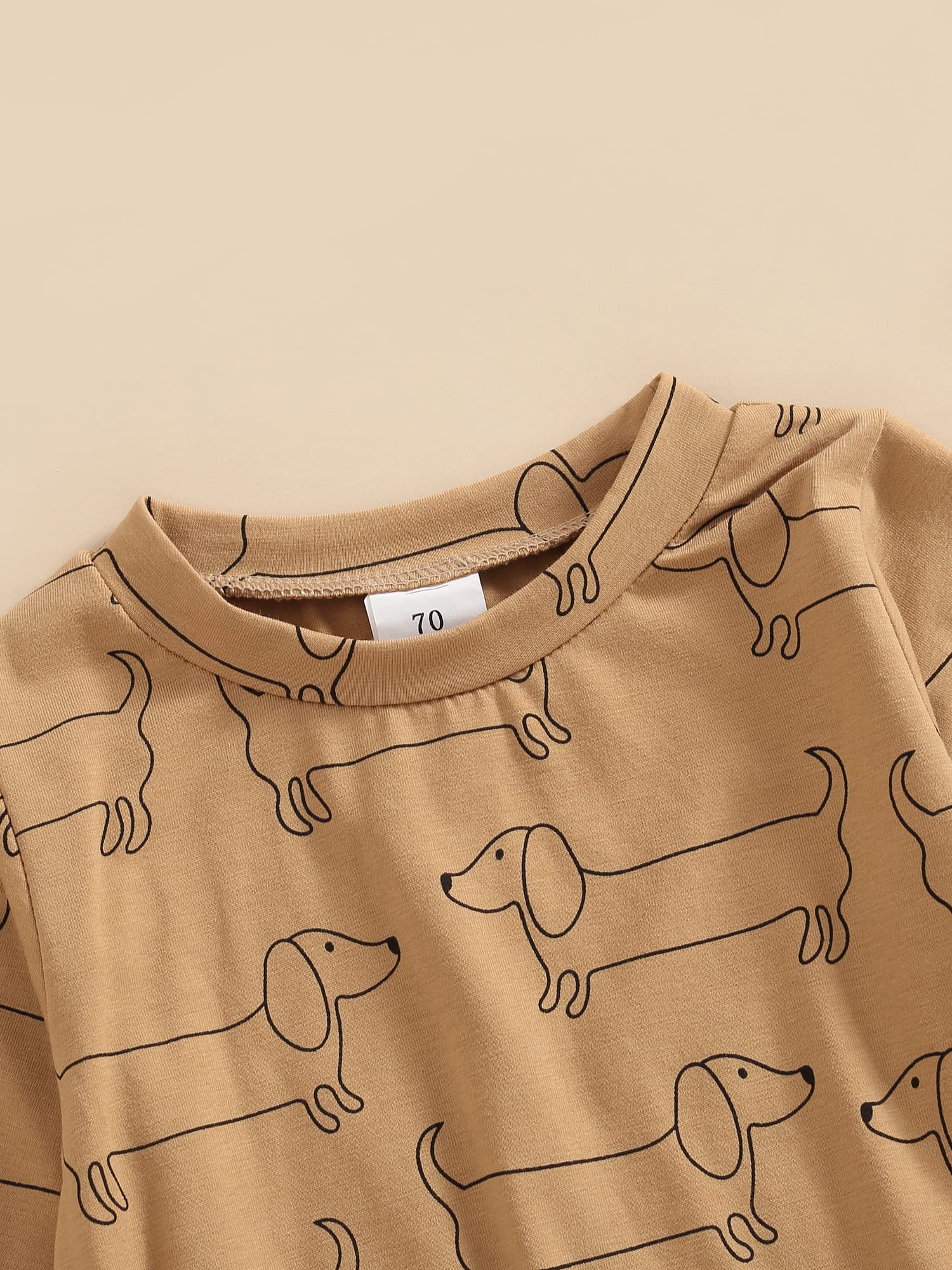FOCUSNORM Infant Baby Boys Fall Clothes Set Dachshund Print Pullover Sweatshirt Top Pants 2Pcs Dogs Outfits Tracksuit (Yellow, 3-6 Months)
