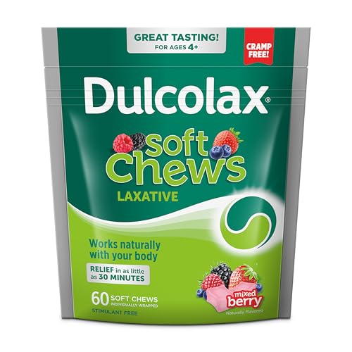 Dulcolax Soft Chews Saline Laxative Gentle Constipation Relief, Magnesium Hydroxide 1200mg, 60 Count, Black Cherry Flavor