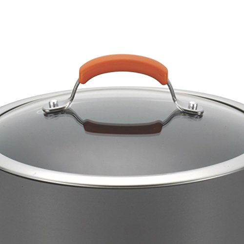 Rachael Ray Brights Hard-Anodized Aluminum Nonstick Cookware Set with Glass Lids, 10-Piece Pot and Pan Set, Gray with Orange Handles