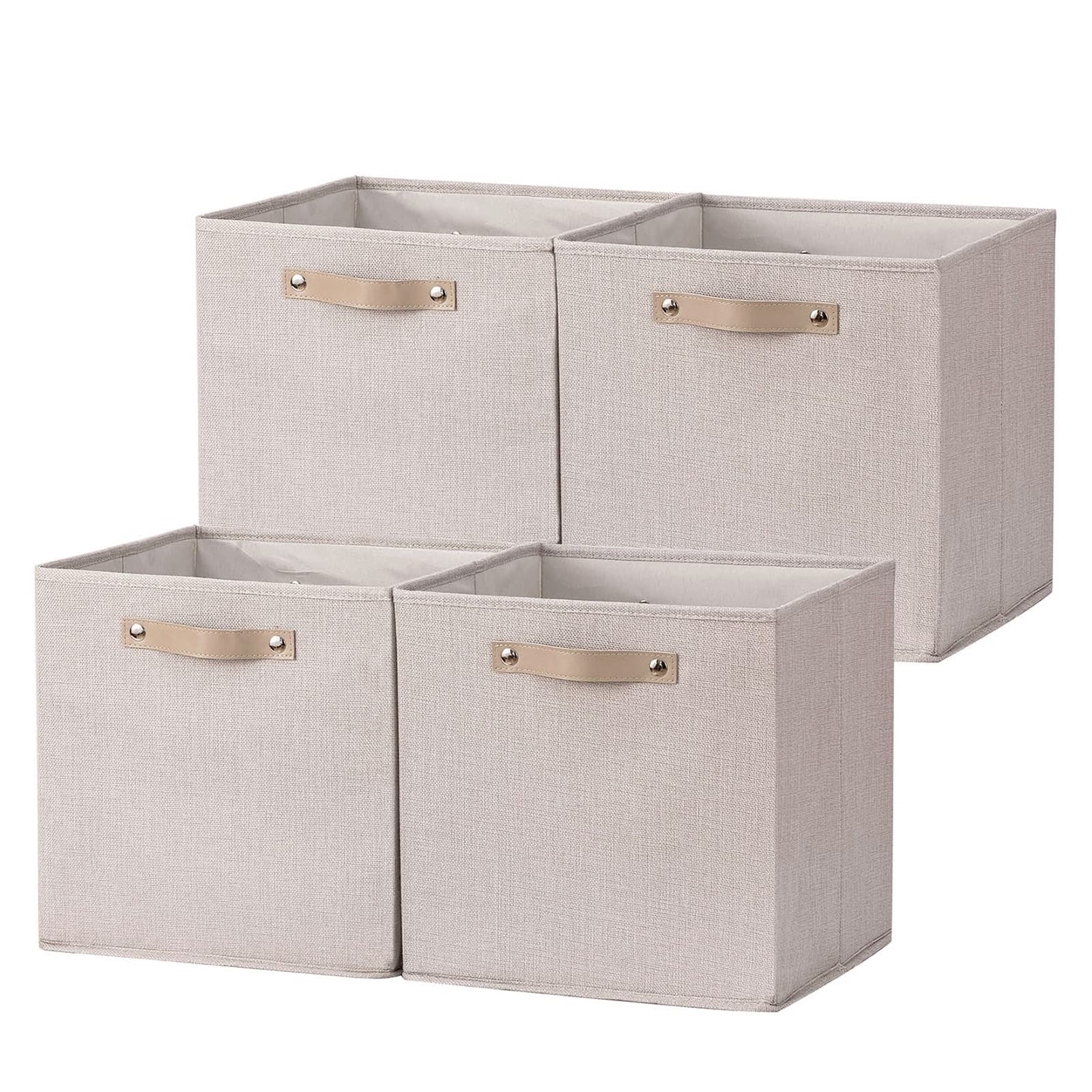 DULLEMELO Fabric Storage Cubes 13×13 Storage Bins, Set of 4 Cube Storage Bins Baskets With Handles for Organizing Toys Clothes, Foldable Cube Organizers for Shelves, Home, Office, Nursery, White&Grey
