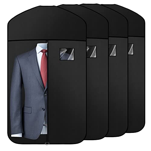 Vodiver Oxford Fabric Garment Bag Hanging Clothes Travel Suit Bag with Clear Window for Suits, Coats, T-Shirts, Jackets. (Black, 40-inch-4 packs)