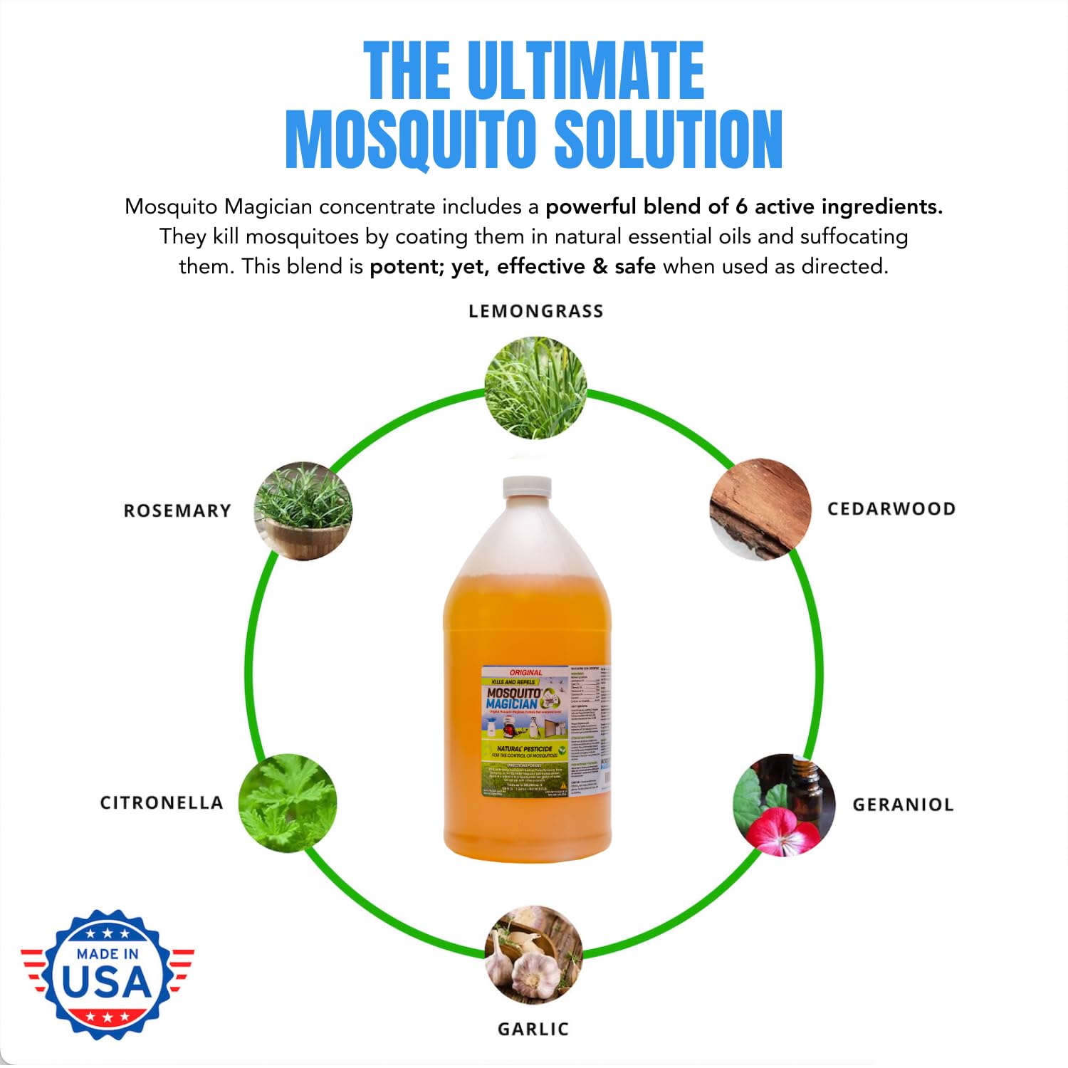 Mosquito Magician 1 Gallon Liquid Concentrate with a 2 Gallon Pump Up Sprayer - User-Friendly - Ideal for Yards, Lawns, Patios - Kills Mosquitoes, Fleas, Fire Ants - Includes 6 Natural Essential Oils